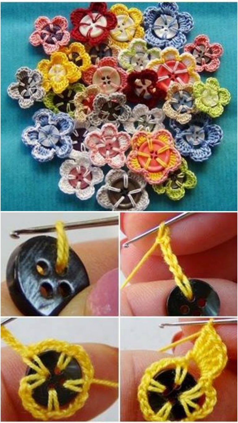 DIY Crochet Flower With Button - Crochet Ideas