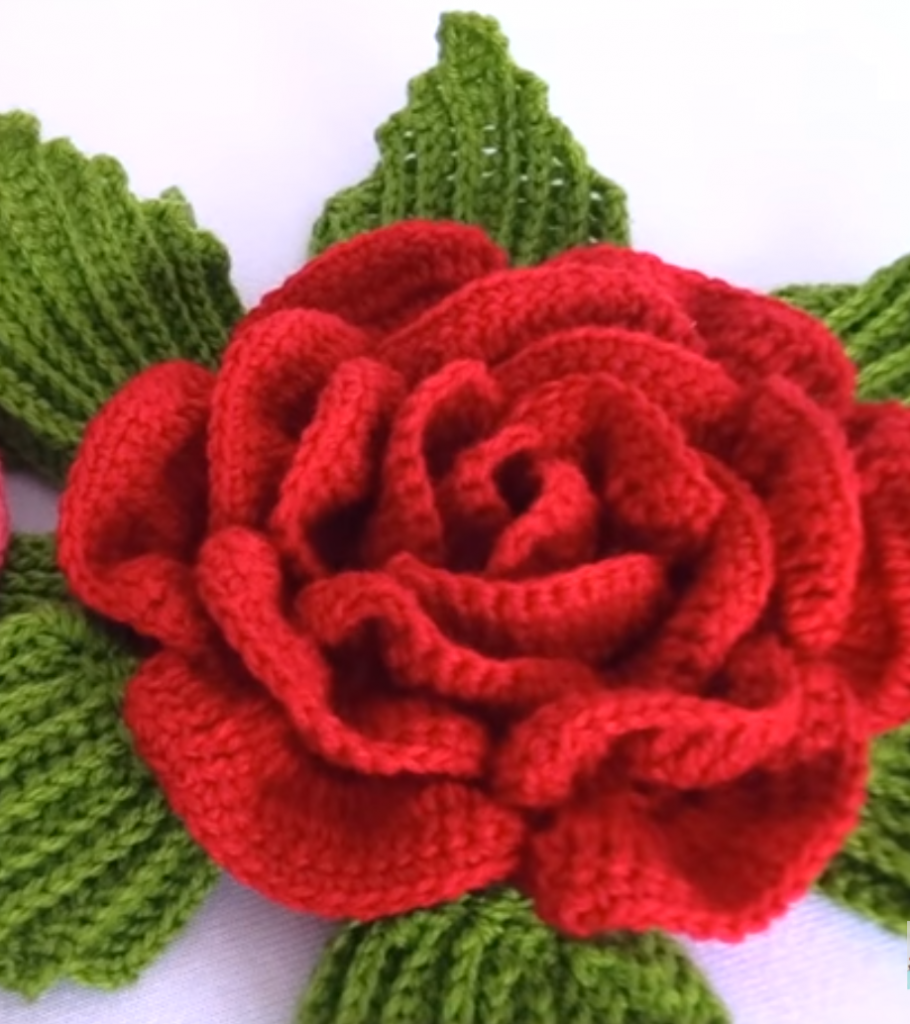 Crochet 3D Flower With Leaves - Crochet Ideas
