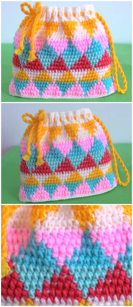 Crochet Rainbow Colored Bag With Triangles - Crochet Ideas