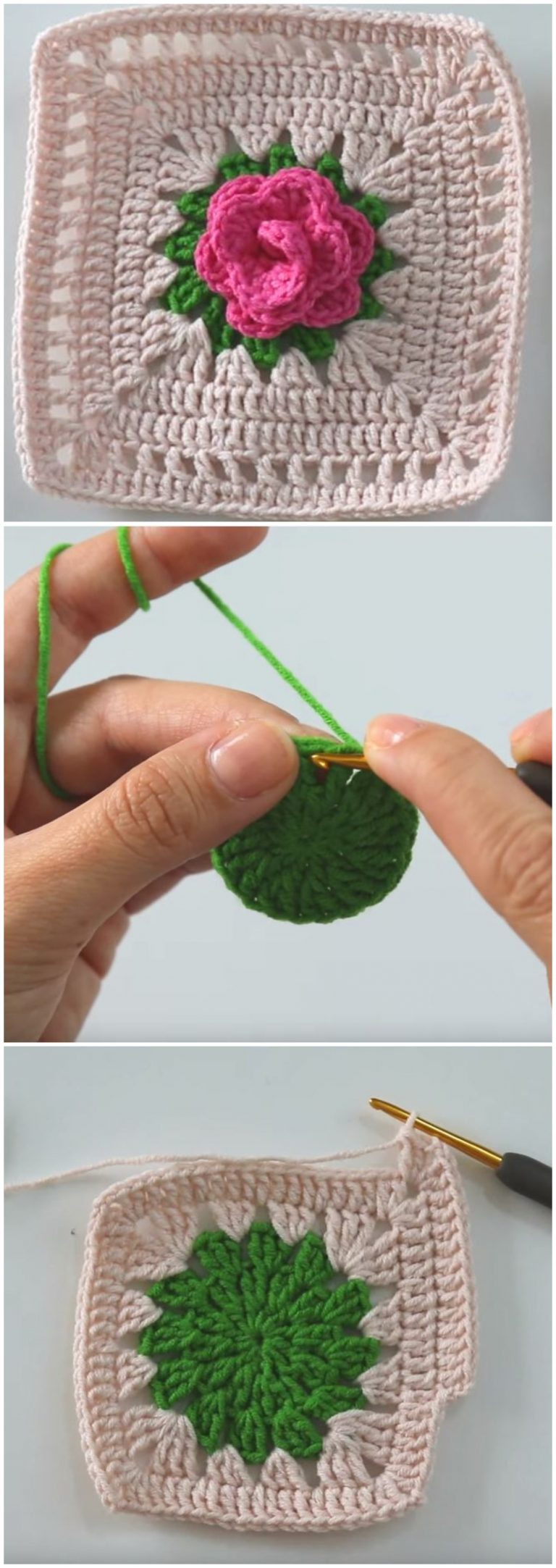 Crochet Simple Rose Square Motif - Crochet Ideas