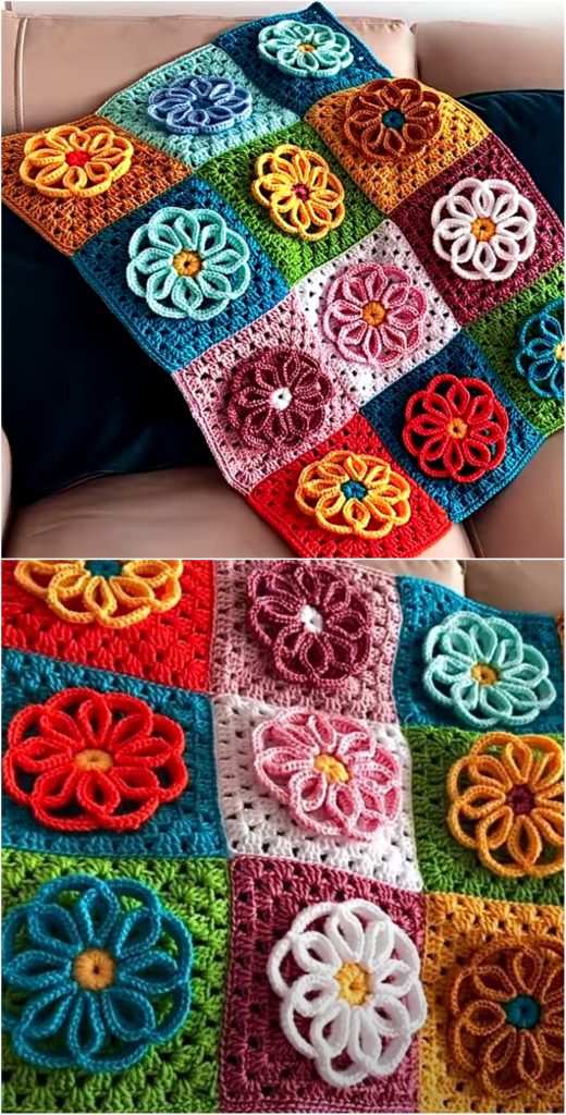 Crochet Beautiful Blanket With Flowers - Crochet Ideas